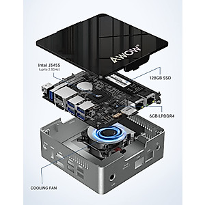AWOW Mini PC Desktop Computer Intel Celeron J3455 6GB DDR4 128GB SSD/Burst Frequency 2.2 GHz/Dual LAN/ 2.4G+5G Dual Band WiFi/4K /Bluetooth/HDMI/5 USB3.0 Ports Micro PC