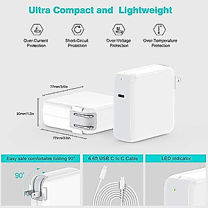 96W USB C Charger for MacBook Pro 16, 15, 14, 13 inch 2023, 2022, 2021, 2020, 2019, 2018, M1 M2 MacBook Air, iPad Pro, USBC Laptop Power Adapter, LED, 6.6ft 5A Cable Charging as Fast as MagSafe 3