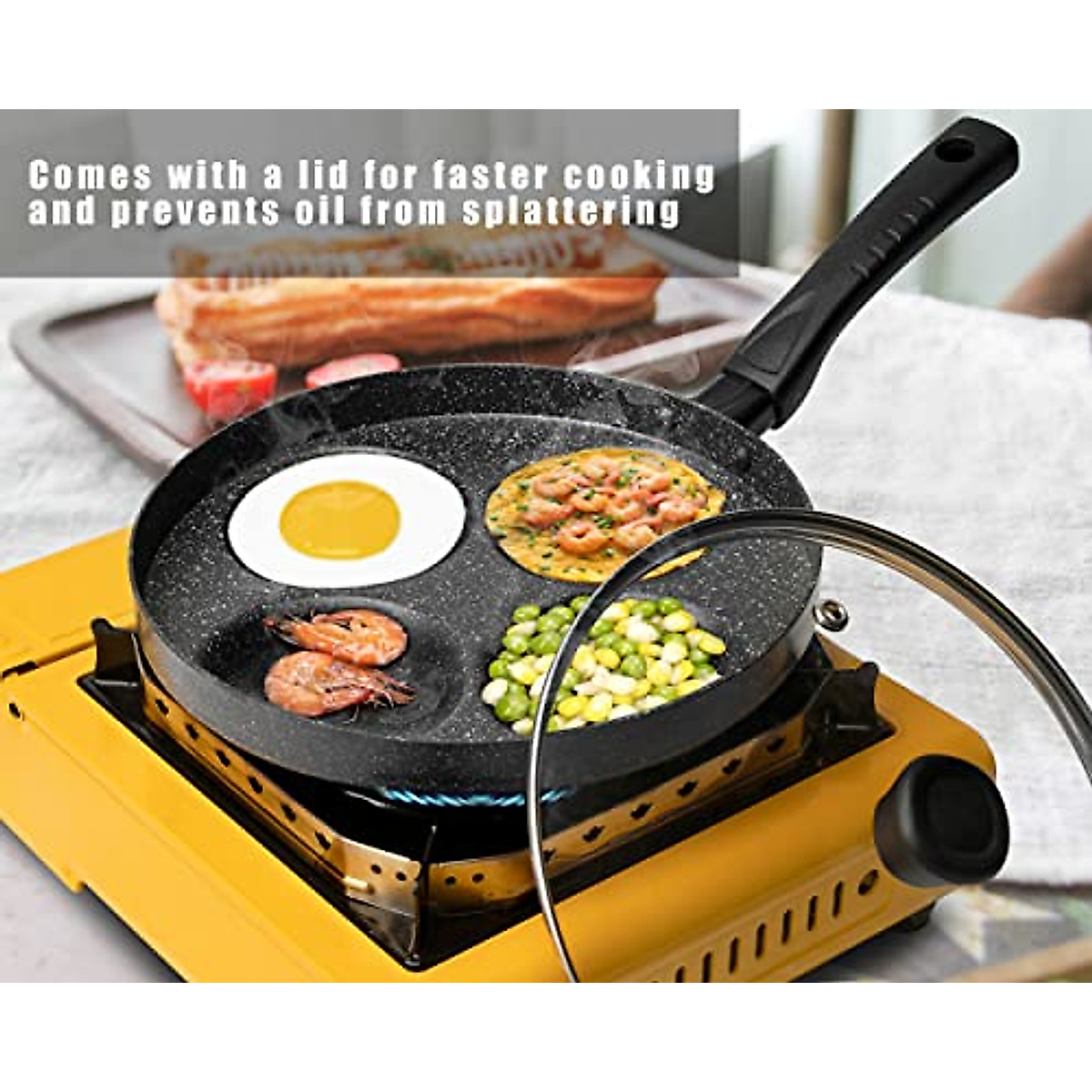 MyLifeUNIT Egg Frying Pan, 4-Cup Nonstick Fried Egg Pan, Aluminum Egg Cooker Pan with Lid and Spatula