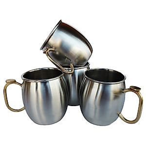 Rastogi Handicrafts Set of-4, Stainless Steel Moscow Mule Mugs Capacity-16 oz,Thumb brass handle Cold Coffee Mug/Beer Mug/Cup, Moscow Mule Mugs For Cold Drink Only