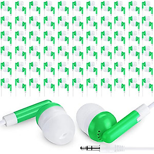 Yunsailing 100 Packs Earbuds Bulk Classroom Headphones Pack Individually Bagged 3.5 mm in-Ear Earphones with Wire for Students Adult Schools Hospitals Hotels Library Museums MP3 Gift (Green)