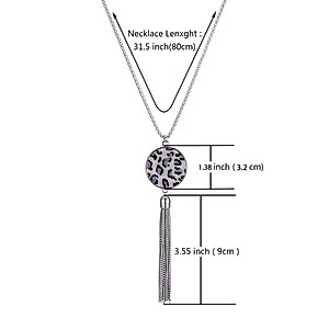 Long Tassel Pendant Necklaces For Women - Faux Pearl Necklace with Silver Chain, Fashion Jewelry For Lady(Leopard gray)