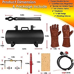 Yoursme Propane Gas Forge, Double Burner Blacksmithing Forge Large Capacity Forge, Oval Propane Burner Forge with 16.85¡®¡¯ V-Bit Tongs & Leather Welding Gloves for Farrier, Knife and Tool Making