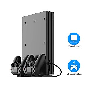 ElecGear Vertical Charging Stand for PS4, Dual Charging Station Charger Dock for DualShock 4 Controller with 4X Mini Dongle Adapter and 2X USB Port Accessory Kit for PS4, PS4 Slim, PS4 Pro