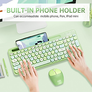 UHURU Colorful Wireless Keyboard and Mouse Combo - Computer Keyboard with Phone Holder, 2.4GHz Full-Sized Cute Green Keyboard and Mouse Set for Windows, Laptop, PC, Notebook - Green