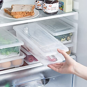 ninesung 8 Pieces Food Containers Storage For Fridge,1.5L Plastic Food Storage Containers With Removable Drain Plate and Lids, Refrigerator Organizer Bins Fruit Storage Containers For Fridge Storage