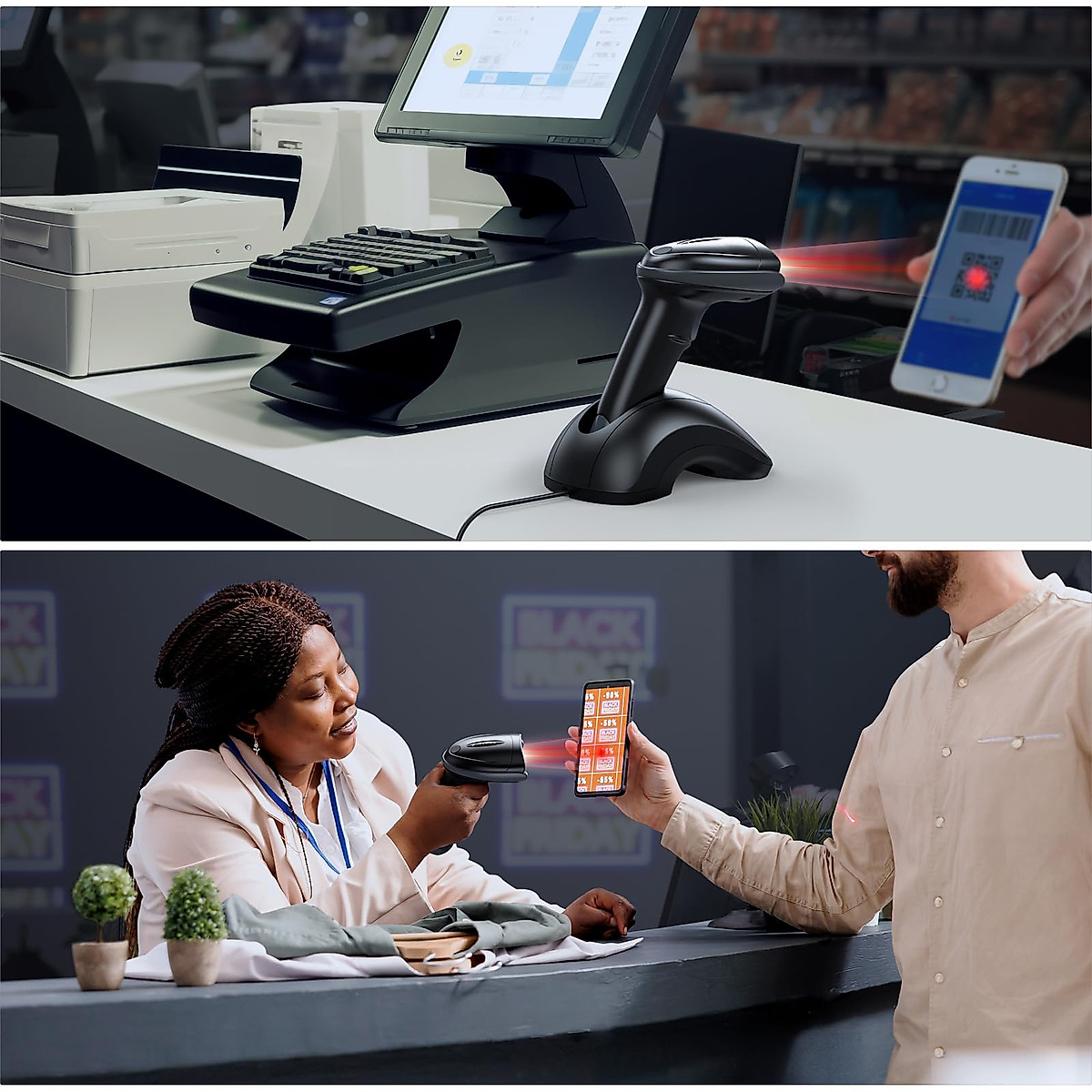 TMSL-58CR 2D Bluetooth Scanner with Smart Base + TMSL-55CR 2D Bluetooth Scanner with USB Cradle