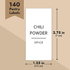 Talented Kitchen 140 Spice Labels Stickers, Preprinted White Minimalist Spice Jar Labels for Herbs Seasonings, Kitchen Spice Rack Pantry Organization, Black Text (Water Resistant)