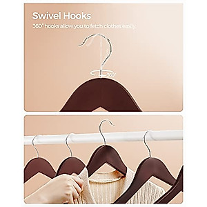 SONGMICS Rubber Coated Wooden Hangers, 20-Pack Clothes Wood Hangers, Non-Slip Coat Hangers, Rubber Hangers with Shoulder Grooves and 360° Swivel Hook, for Suits Shirts Coats, Cherry UCRW011K02
