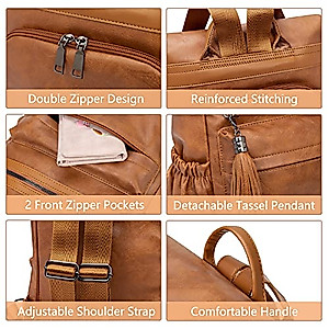 PINCNEL Backpack Purse for Women – Fashion Womens PU Leather Backpack – Anti-Theft Backpack Shoulder Bag with Multifunctional Pockets – Women Backpack Purse for Traveling, School, Office (Khaki)