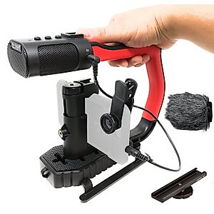 Sevenoak MicRig Universal Video Grip Handle with Integrated Stereo Microphone, Windscreen, and Shoe Extender Bracket for DSLR Cameras, iPhone, Android Smartphones and GoPro (Red)
