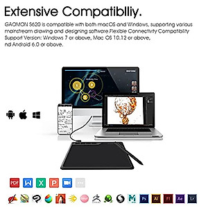 GAOMON S620 Graphics Tablet 6.5 x 4 Inches Pen Tablet with 4 Express Keys and Battery-Free Pen for Digital Drawing and Gaming on Windows&Mac OS & Android Device