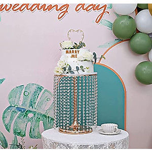 LANLONG Wedding Cake Stand for Dessert Table 12 Inch Gold Crystal Pendants Metal Cake Stand Serves as A Round Dessert Cupcake Display Plate 16 Inch Tall (Gold)