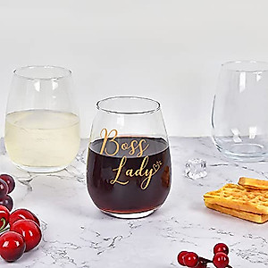 Waipfaru Boss Lady Stemless Wine Glass, Bosses Day Gift Wine Glass, Funny Gift Christmas Gift Birthday Gift Retirement Gift for Female Boss Boss Lady Boss Baby Manager Director Mother Friends, 15Oz