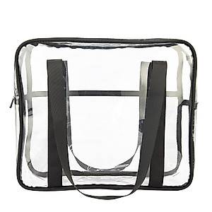 HAOGUAGUA Extra Large Clear Cosmetic Makeup Bag, Transparent PVC Tote Shoulder Bag Stadium Approved, Waterproof Clear Toiletry Carry Pouch Makeup Artist Bag Diaper Bag (Black)