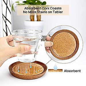 Wooden Drink Coasters,4 Cup Coasters for Drinks Absorbent Cork Coasters Set,Large Natural Wood Stackable Reusable Coasters for Home Office Coffee Bar Table,Rustic Gifts for New Home Friends (4 Pack)