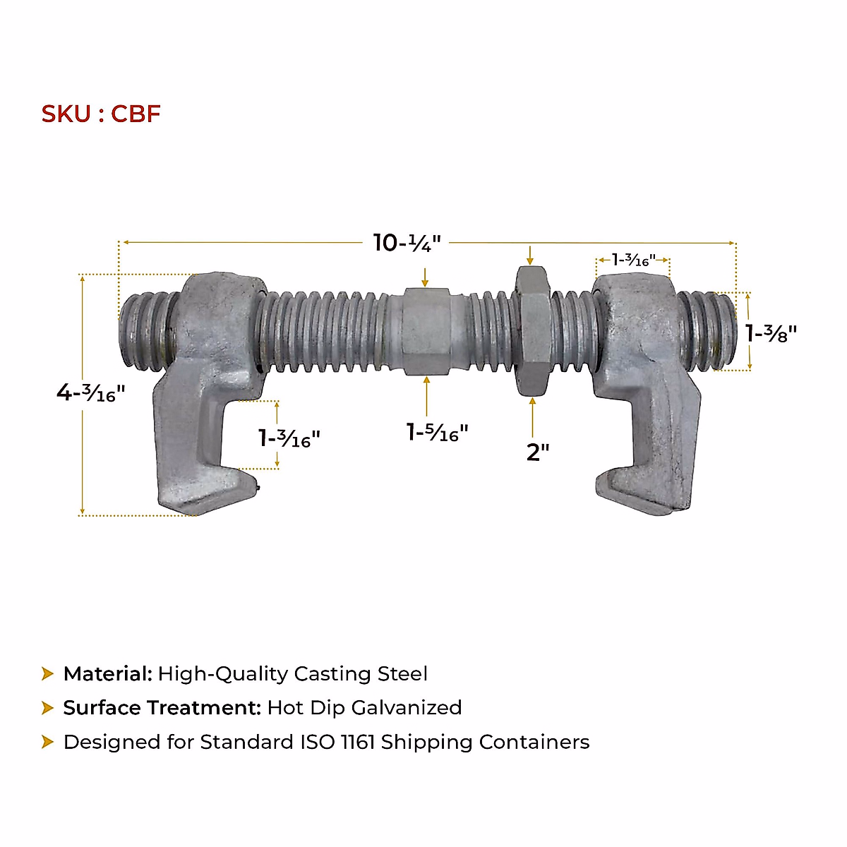 Mytee Products (4 Pack) SEA RAIL Shipping Container Bridge Fittings Clamp- 260 mm Clamp