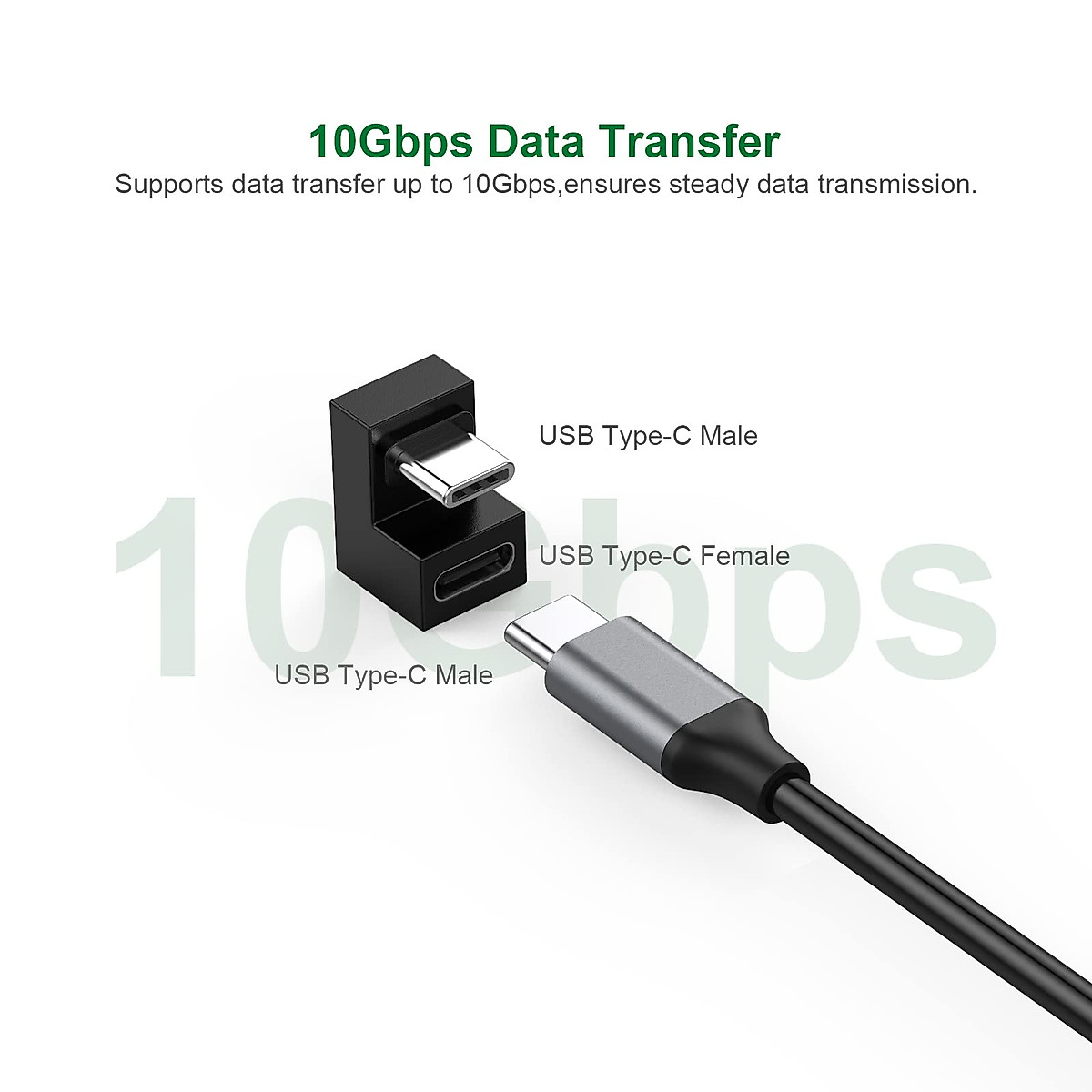 2PCS 180° USB C Female to Male Adapter. Type C U-Shape Converter Support 4K Video & Audio, 10Gbps Data Transfer & PD Fast Charger for All USB Type-C Phone Laptop Tablet. (Black)