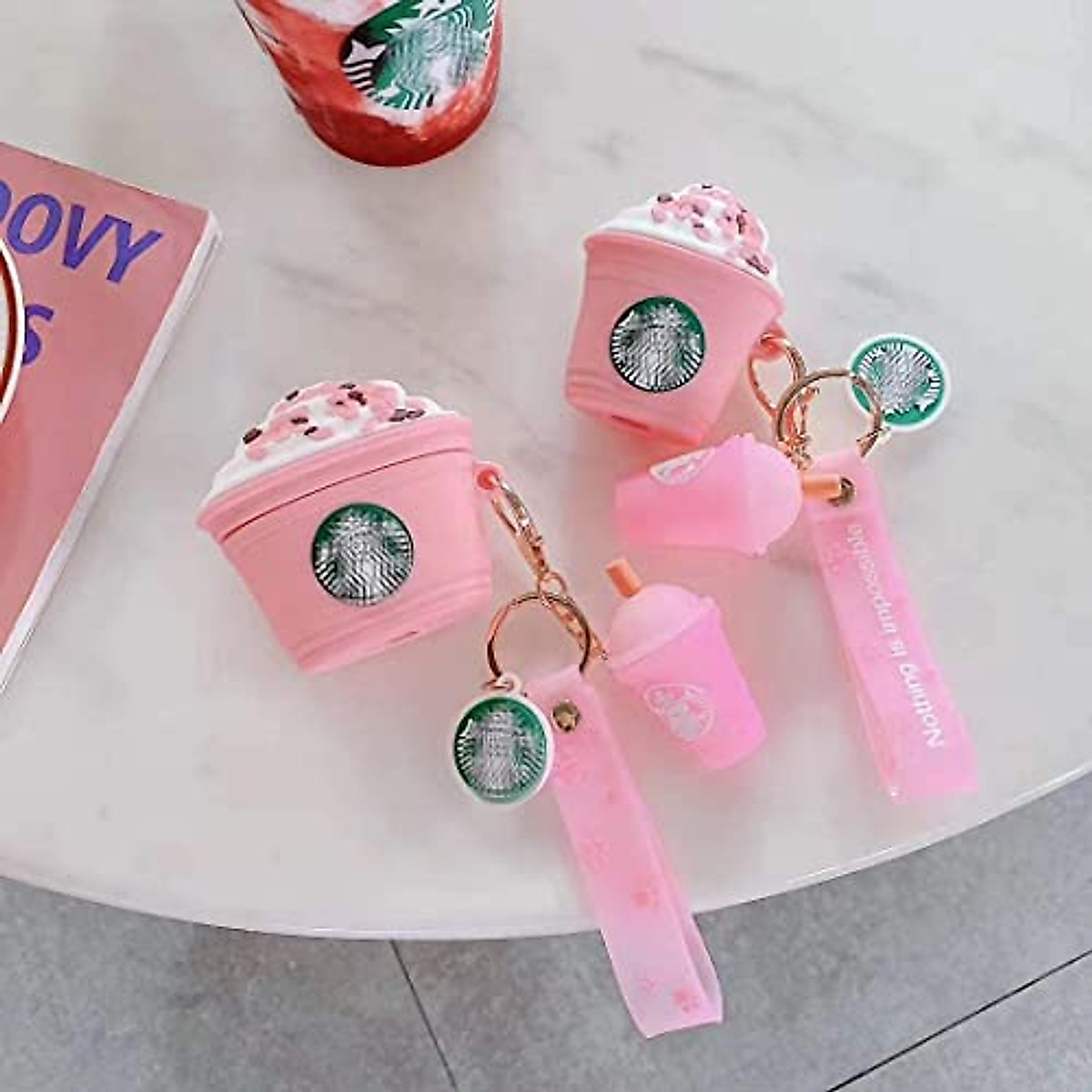 3D Cute Funny Cool Kawaii Fashion Ice Cream Cup for Airpods 2 & 1 Charging Case Pink