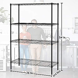 Metal Shelves for Kitchen Storage 4 Tier Shelf Wire Shelving Unit Black Wire Shelf Organizer Multifunctional Adjustable Durable Space Saving Wire Rack Storage Shelves for Home and Commercial Storage