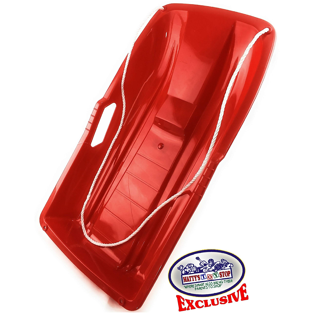 Matty's Toy Stop 26" Heavy Duty Plastic Snow Sled Toboggan with Tow Rope for Kids Red, Yellow & Blue Gift Set Bundle - 3 Pack