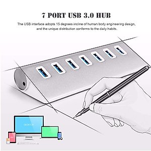 USB Hub, 7-Port Charging Interface Expansion, USB 3.0 High-Speed Data Transmission, for Desktop/Laptop Computers… (Silver)