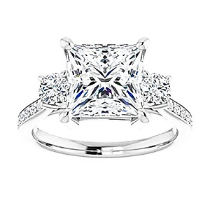 5 CT Princess Cut VVS1 Colorless Moissanite Engagement Ring Set, Wedding/Bridal Ring Set, Sterling Silver Vintage Antique Anniversary Beautiful Ring Set Gift for Woman (4)