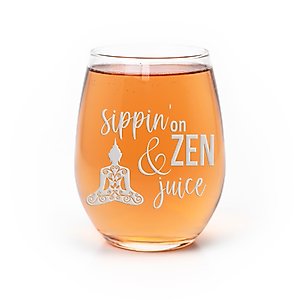 Sippin on Zen and Juice Yoga Stemless Wine Glass - Yoga Gift, Namaste, Gift For Relaxation, Pun Gift, Wine Lover, Her, Mother, Best Friend Gift, Music Gift