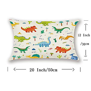 Lumbar Pillow Covers 12x20, Dinosaur Rectangle Pillowcase Small Oblong Kids Boys Girls Cushion Covers Dinoasur Lover Gifts, 2 Pack