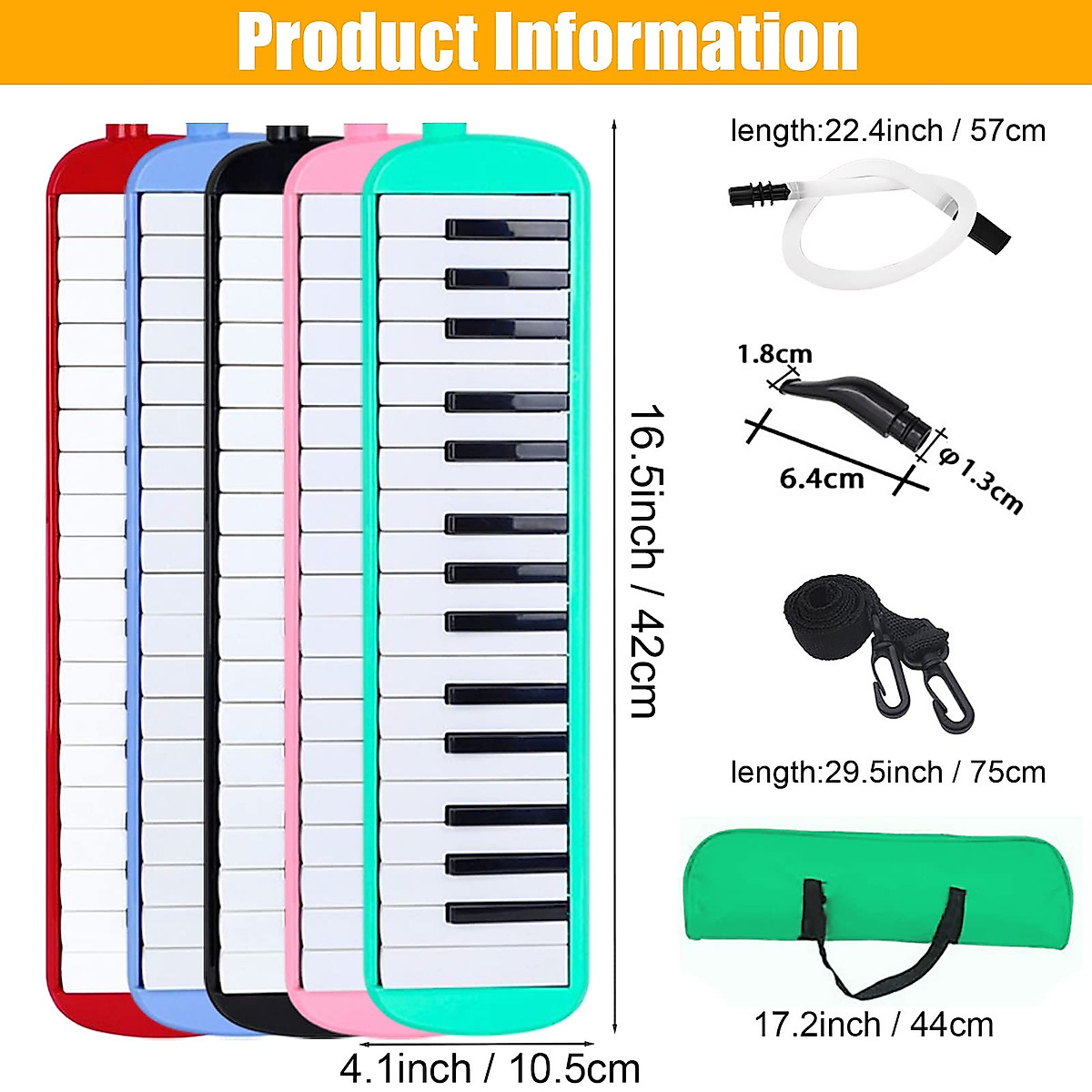 Melodica 32 Key Pianica Portable with Carrying Bag Short and Long Mouthpieces for Beginners Kids Gift