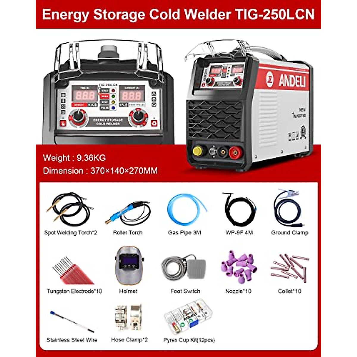 ANDELI TIG Welder 220V Energy Storage Cold Welding Machine with Hot/Cold/TIG Pulse Cold TIG Welding Machine TIG-250CLN