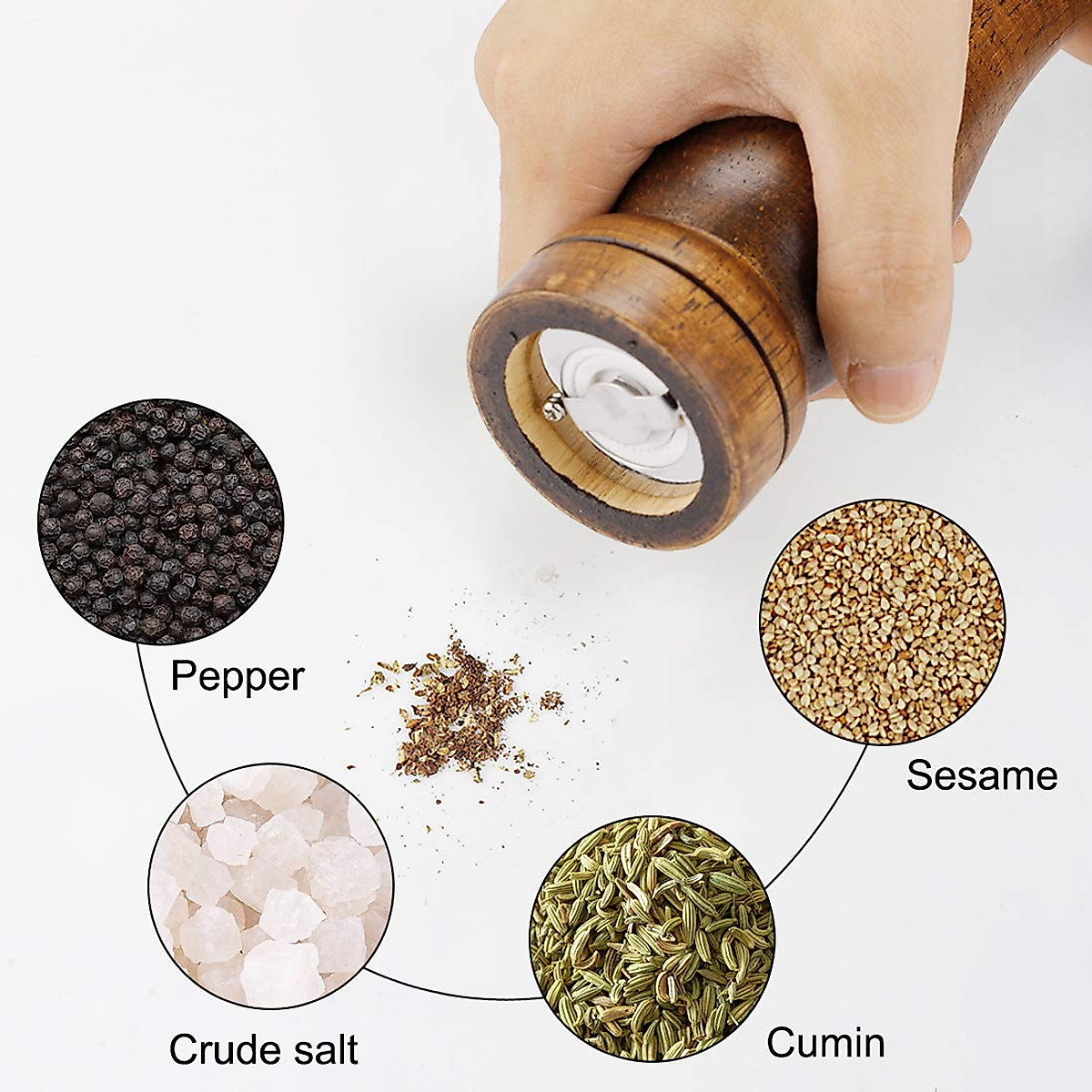 uxcell Pepper Grinder and Salt Shaker Set 5.5 Inch Wooden Pepper Mills Shaker with Adjustable Coarseness for Seasoning Meal Prep Cooking Dining