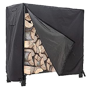Coverify Heavy Duty Waterproof 600D Oxford Fabric Firewood Log Rack Cover, Black, 4-Feet
