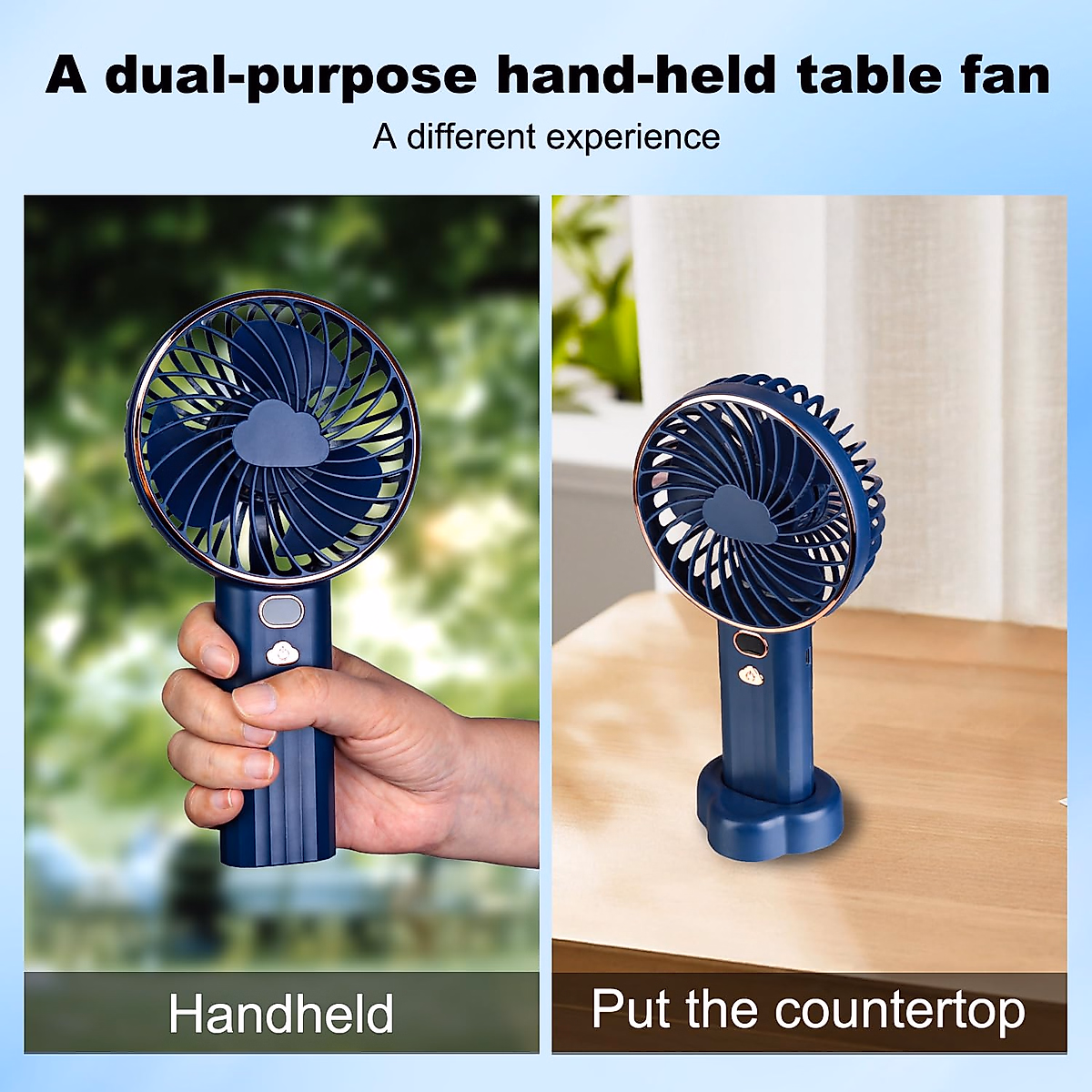Coastacloud Portable Handheld Fan, 10000mAh Rechargeable Personal Fan, Mini Desk Fan with 5 Wind Speed, LCD Digital Display, Ultra Quiet, for Indoor, Outdoor, Office - Blue