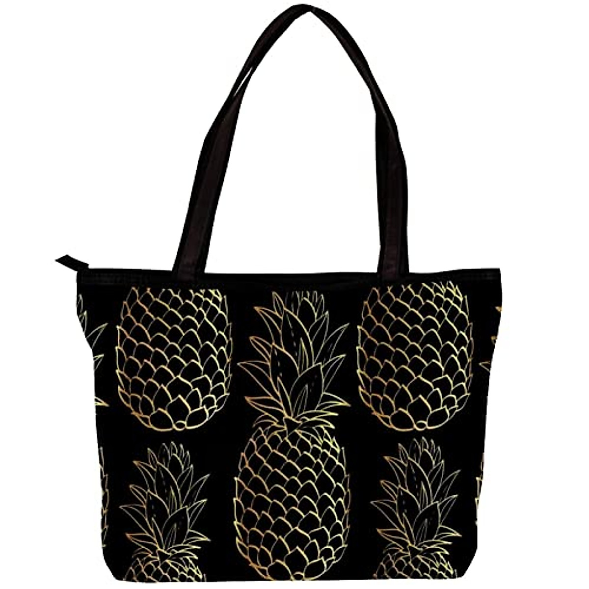 Tote Bag Women Satchel Bag Handbag Stylish Tote Handbag for Women Hobo Bag Fashion Crossbody Bag, Black Golden Fruit Pineapple