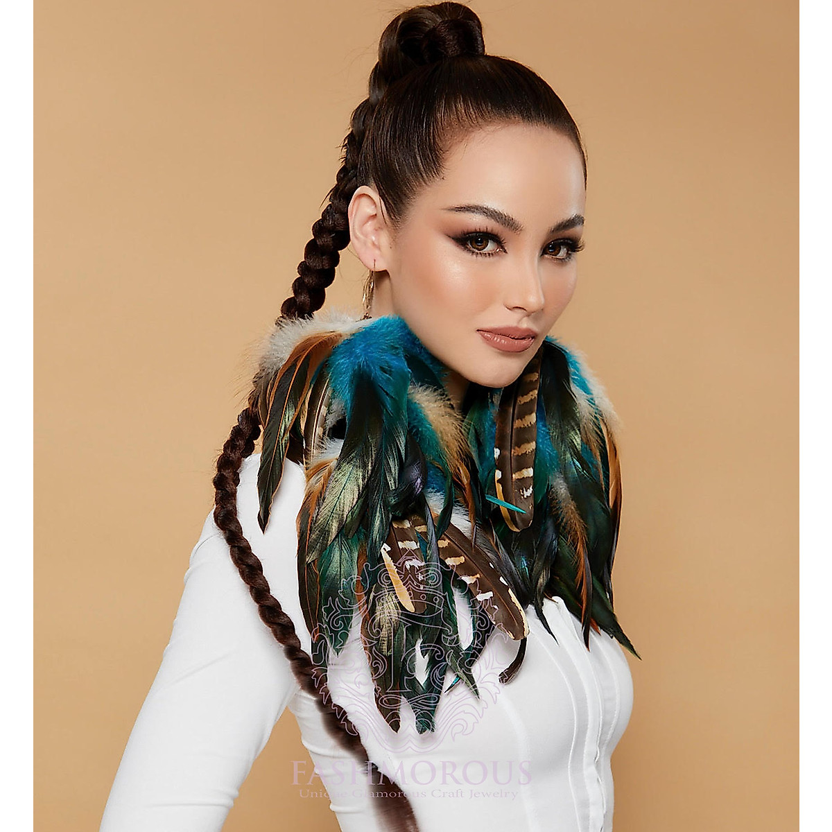 Fashmorous Feather Earrings Blue Feather Earrings for Women Bohemian Feather Earrings for Women Dangle