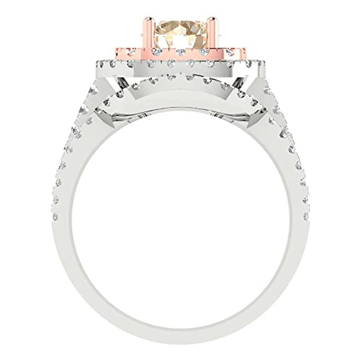 Clara Pucci 1.97ct Round Cut Halo Solitaire Halo Accent Genuine Morganite Curved Statement Bridal Ring Band Set 14k White Rose Gold 8.25
