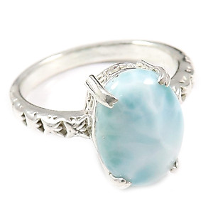 Larimar Gemstone Silver Band Ring Solid 925 Sterling Silver Ring Handmade for Women by Goyal Exports SRG362G (US-8.5)