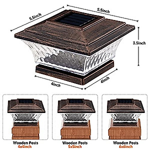 Solar Post Cap Lights 2 Lighting Modes Outdoor LED Lighting Deck Fence Cap Light Warm White/Bright White Lighting Suitable for 4x4 Wooden Posts (6pk, Brushed Copper)