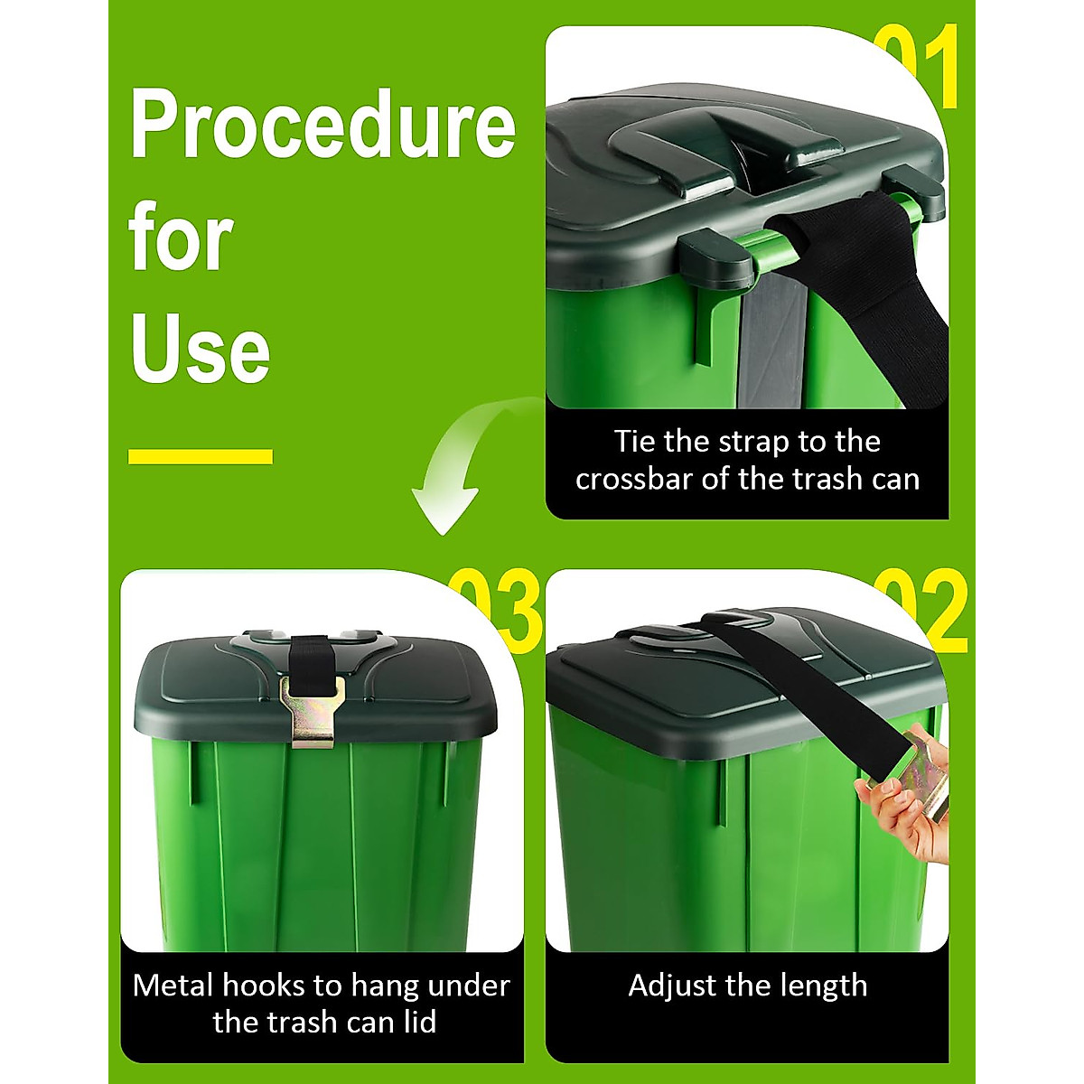 Bear Proof Trash Can Lid Lock, Universal Adjustable Garbage Can Locks for Raccoons Squirrels Dogs, No-Drill Trash Bin Security Strap Outdoor to Prevent Animals and Strong Winds (2)