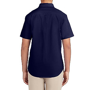 Nautica mens School Uniform Short Sleeve Performance Oxford Button-down Button Down Shirt, Navy, Large US