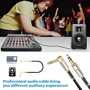 JOLGOO 1/4 inch TRS Cable, Straight to Right Angle 1/4 Inch 6.35mm Stereo Audio Cable for Studio Monitors,Mixer,Yamaha Speaker/Receiver, 10 Feet
