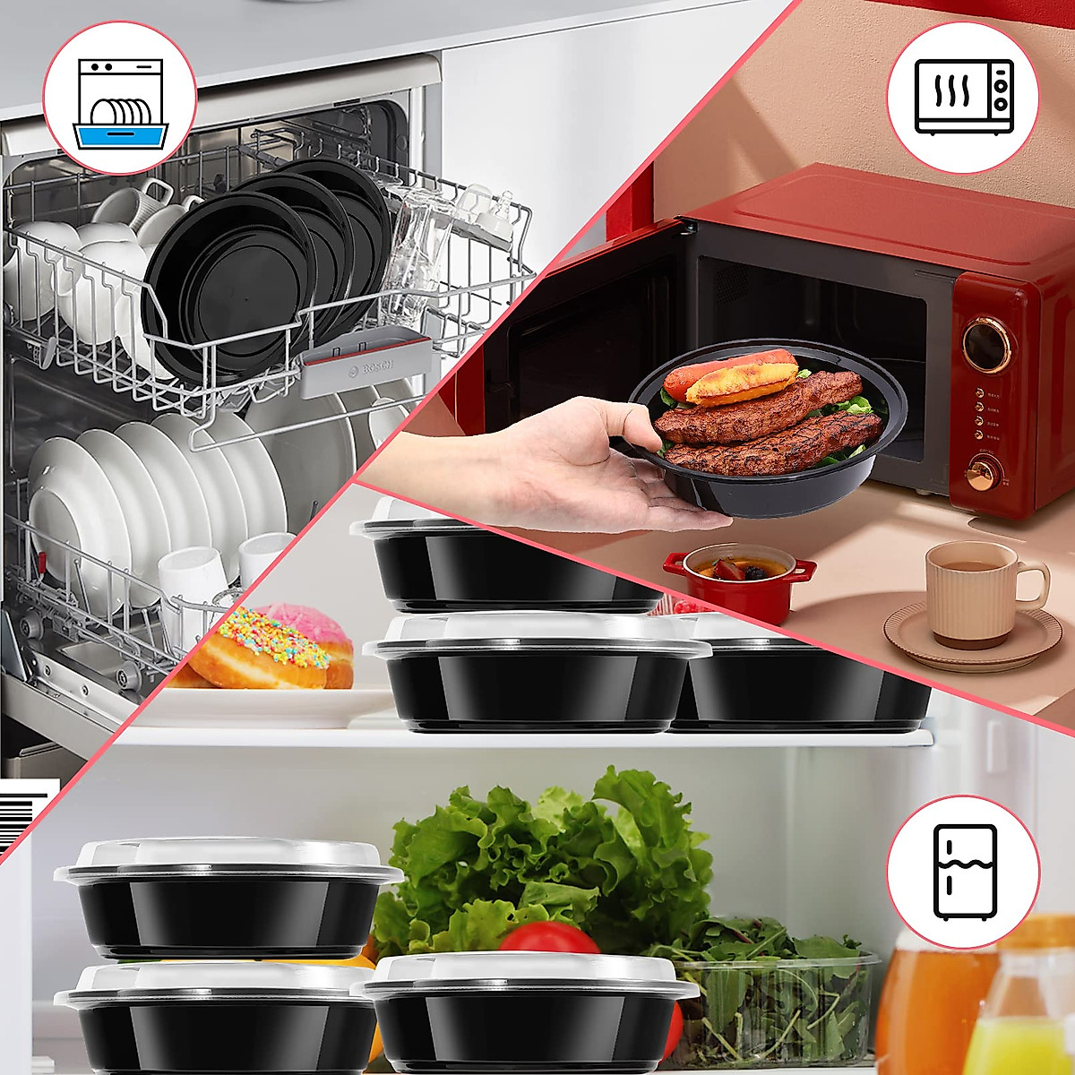 Meal Prep Container,30 Pack Food Prep Containers,28 oz Meal Prep Bowls with Lids,Reusable Food Containers with Lids,Round Plastic Lunch Containers,BPA-Free,Stackable,Microwave/Dishwasher/Freezer Safe