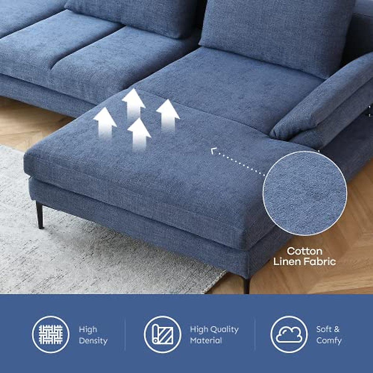 Acanva Luxury L-Shaped Corner Sectional Sofa Bed, Extra Wide Comfy 2-Piece Couch with Chaise, Adjustable Armrest, Right Hand Facing Seating, Jewelry Blue