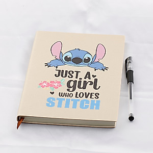 Stitch Gifts Ohana Gift Stitch Lined Leather Journal Notebook Just A Girl Who Loves Stitch A5 Size Writing Notebook Funny Movie Fans Gift Ohana Notebook (Just a girl love stitch)