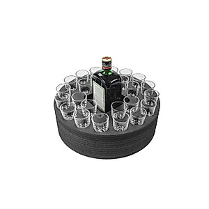 Polar Whale Shot Glass Holder Floating Tray Table for Pool Beach Spa Hot Tub Bar Club Party Float Indoor Outdoor Durable Foam Serving Rack 13.75 Inches Wide Extra Deep Holds Bottle and 24 Shots