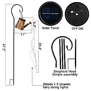 TRESELM Solar Watering Can with Cascading Lights, Outdoor Decorative Hanging Solar Lantern Gardening Gifts for Patio Lawn and Backyard