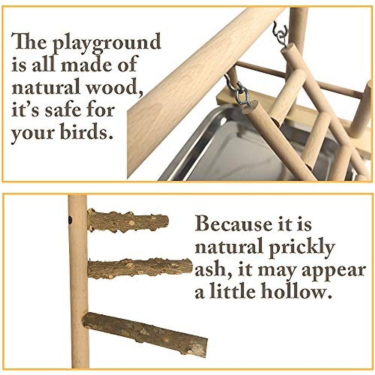 kathson Bird Playground Parrot Perch Stand Toys, Birds Wood Play Gym Activity Center Exercise Playpen Ladder Swing with Feeder Cups Chewing Toy(Include a Tray)