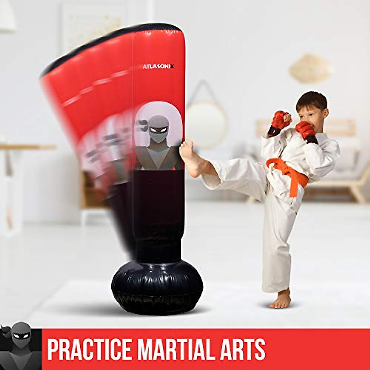 Punching Bag for Kids 8-12, Inflatable Kids Punching Bag for 3-8 Years, Karate Gifts for Boys, Kids Boxing Bag, Kid Punching Bag, Kickboxing, Taekwondo Ninja Toys