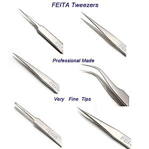 Professional Tweezers Set - FEITA Precision Tweezers with Travel Case - Stainless Steel Tweezers for Plucking, Watchmakers, Jewelry, Electronic, Craft (Silver 7Pcs)